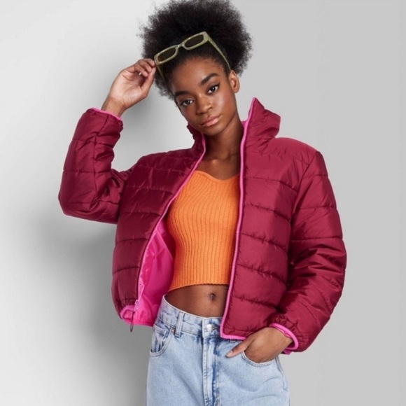 wild fable | Jackets & Coats | Nwt Womans Wild Fable Berry Red Puffer ...